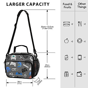 Video Game Controller Lunch Bag for Women Men Gamepad Joystick Insulated Cooler Tote Bag with Adjustable Shoulder Strap Large Capacity Reusable Leakproof Picnic Lunch Box Outdoor for Adult Office