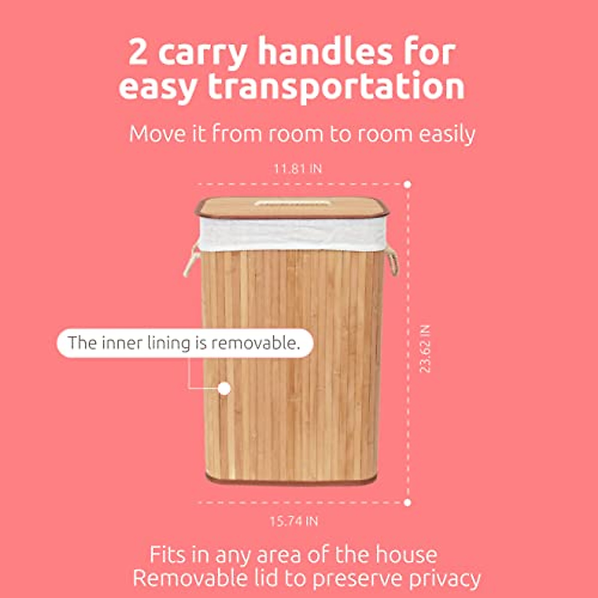 Compactor Folding Laundry Basket (Rectangular) | Blanket Basket | Laundry Basket with Lid | Foldable Laundry Basket | Bamboo and Polycotton | 17.71 x 13.77 x 23.62 Inch