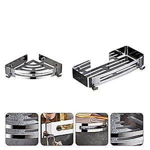 DOITOOL 2pcs Bathroom Storage Rack with Hooks Decorative Stainless Steel Wall Mounted Punch Free Floating Shelf Holder for Bathroom Kitchen Silver 30X22cm