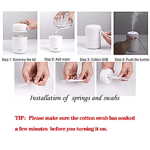 Colorful Cool Mist Mini Humidifier 300ml, USB Personal Desktop Humidifiers for Car Office Home Travel, Auto Shut-Off, 2 Mist Modes, Ultra Quiet.(white)