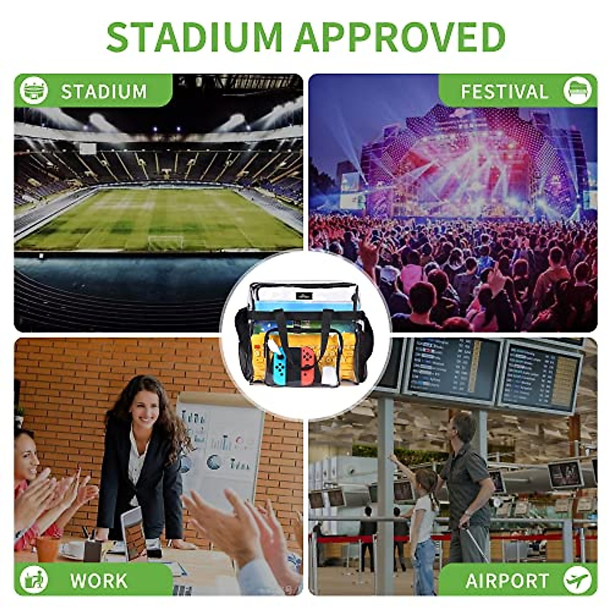 MAY TREE Clear Bag Stadium Approved 12×6×12, Clear Stadium Bag for Women and Men, Clear Lunch Bag for Work Travel Sport Office, Clear Tote Bag Stadium Approved with Non-Removable Straps - Black