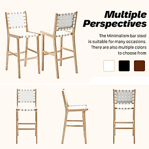 GOOLON Faux Leather Bar Stools Set of 2, 29" Bar Height Stools for Kitchen Island, Modern Farmhouse Barstools with Woven Back Comfy Seat Wood Frame and Footrest for Home Pub Patio, White