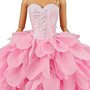 BARWA Princess Evening Party Clothes Wears Dress Outfit Set for 11.5 inch Doll with Hat (Pink Wedding Dress)