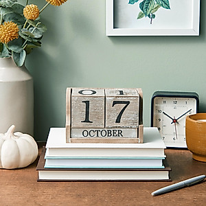 Wooden Perpetual Date Desk Calendar Blocks for Teachers, Farmhouse Office Decor (5 x 4 In)