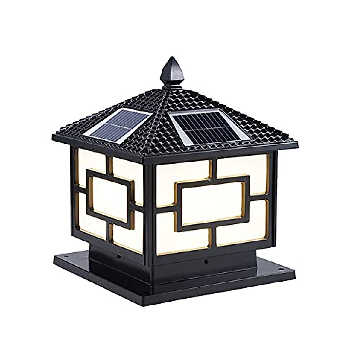 CraftThink LED Solar Post Light Outdoor, Antique House Shaped Design Lamp Fixture with Acrylic Shade for Garden Yard Post Pole Pillar Mount Landscape Light Fixture-Black 12" Wide