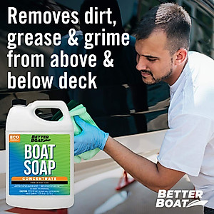 Premium Grade Boat Soap Marine Concentrate Cleaner Boat Wash Soap and Wax for Fresh and Salt Water Use Clean Fiberglass Boat Hulls Boat Cleaning Supplies RV Products 1 Gallon Boat Cleaner