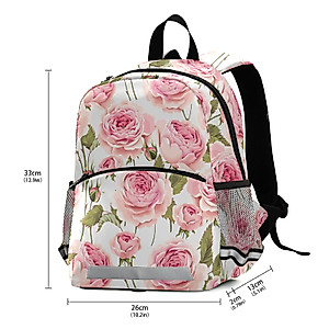 ALAZA Pink Rose Flower Kids Backpack Purse for Girls Boys Kindergarten Preschool Floral School Bag w/Chest Clip Leash Reflective Strip