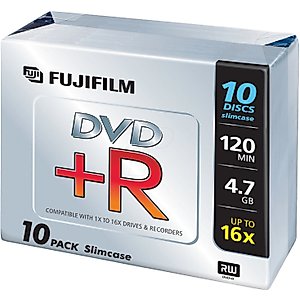 Fujifilm 10 x DVD+R - 4.7 GB (120 Min.) 16x - Slim Jewel Case