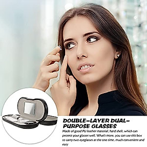 Healifty Contact Lens Case and Glasses Case - 2 in 1 Double Sided Eye Contact Case with Built-in Mirror, Tweezer and Contact Solution Bottle - Portable Contact Lens Storage Box for Travel, Black