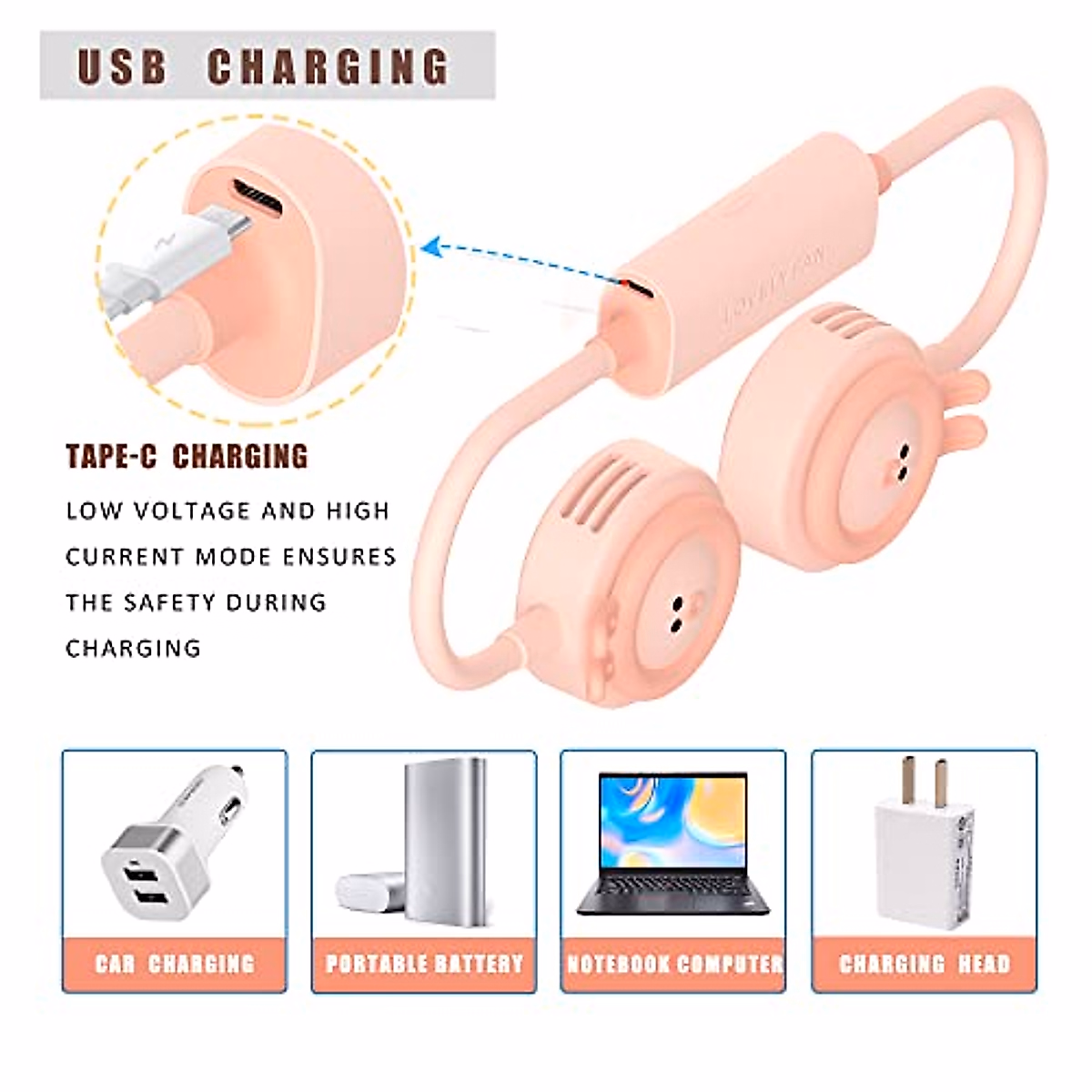 Personal Fans for Your Neck , Personal Fans Around Neck For Women , Hands Free Portable Neck Fan Rechargeable Wearable Bladeless Neck Cooling Fan Personal Cooling Device for Outdoor Travel Sports(Pink)