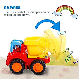 Friction Powered Cars, Push and Go Toy Trucks Construction Vehicles Toys Set for 1 2 3 Year Old Baby Toddlers Beach Dump Truck, Cement Mixer, Bulldozer, Tractor, Early Educational Gifts, A Set of 4