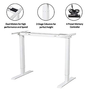 walnest Electric Standing Desk with Double Motor Height Adjustable Desk Electric Stand Up Desk for Home Office Sit Stand Desk Rising Computer Desk White Frame and Top Lift Desk 23.6 x 46.4 inches