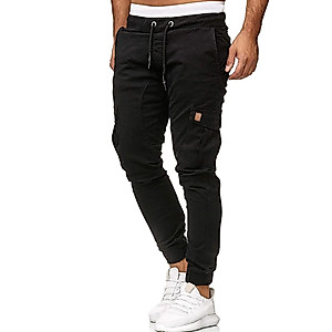 Rela Bota Mens Cargo Pants Jogger Casual Fashion Work Sports Drawstring Sweatpants Outdoor Hiking Trousers with Pockets Black M