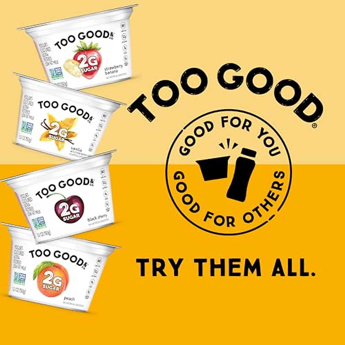 Two Good Low Fat Greek Yogurt, Vanilla, Lower Sugar, Gluten Free, With 2g of Sugar, 5.3 oz., 4 Pack