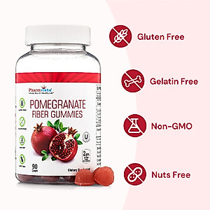 Pharmvista Pomegranate Fiber Gummies for Adults & Kids 100mg - Gluten Free Vegan Pomegranate Supplement Rich in Dietary Fiber Chewables Gummies- 90 Count