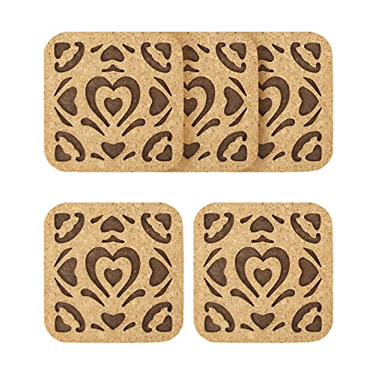 NTReasy 5pcs Cork Trivet, High Density Thick Cork Coaster Set for Hot Dishes and Hot Pots, 7.68in Boho Square Heat Resistant Multifunctional Cork Board, Hot Pads for Kitchen Table Countertop