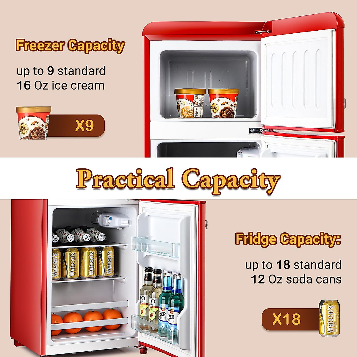 HOPDAY FLS-80G-RED Retro Compact Refrigerator, Red