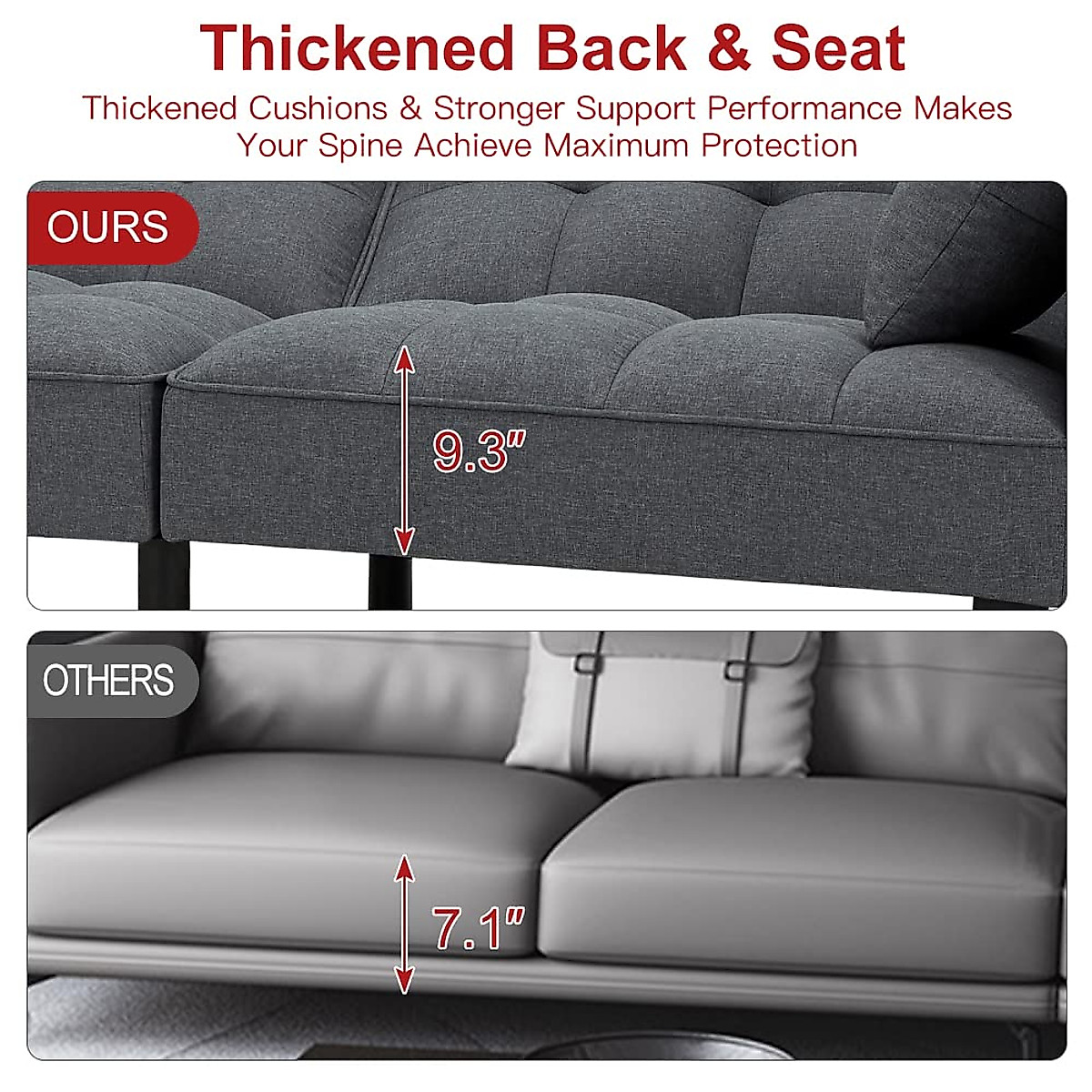 HOMHUM Convertible Sleeper Sofa Bed Modern Linen Fabric Couch Bed Futon Sofa Bed with 2 Pillows for Living Room, Apartment, Guest Room, Classic Grey