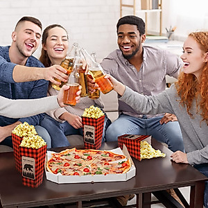 Whaline 30Pcs Christmas Popcorn Boxes Brown Bear Printed Paper Popcorn Buckets Red Black Plaid Popcorn Containers Christmas Party Favor Popcorn Treat Box for Xmas Movie Party Theater Night Supplies