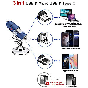 Jiusion 2K HD 2560x1440P USB Digital Microscope for Android Cellphone and Tablet Windows Mac Linux, 40X to 1000X Magnification Endoscope Handheld Mini Magnifier Camera for Coin Facial Skin Scalp