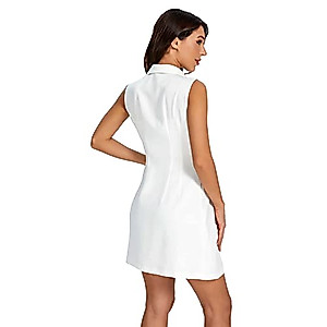 WDIRARA Women's Sleeveless Collared Double Breasted Blazer Dress Work Office Dresses White M