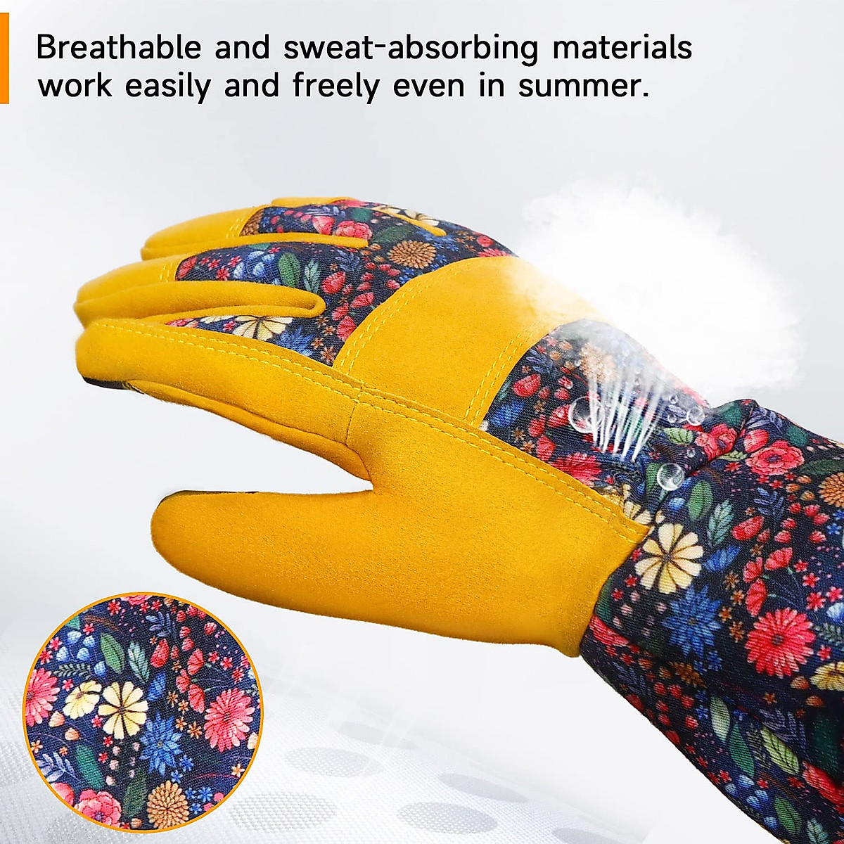 WANCHI Long Sleeve Leather Garden Gloves for Women Thorn Proof Rose Pruning Gardening Gloves Light Protective Work Gloves for Yard & Outdoor Work Gardening Gifts for Women Small