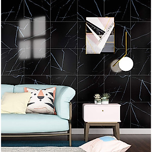 Livelynine Black Peel and Stick Floor Tile 32 Pack 12X12" Marble Vinyl Flooring Peel and Stick Tile Floor for Kitchen Bedroom Bathroom Floor Tiles Peel and Stick Waterproof Flooring Tile Stickers