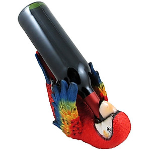 Tropical Parrot Wine Bottle Holder As a Display Stand Statue for Whimsical Beach Bar or Nautical Dining Room Tabletop Wine Rack Decor or Decorative Macaw and Bird Sculptures