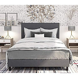 DHP Janford Upholstered Platform Bed with Modern Vertical Stitching on Rectangular Headboard, Full, Gray Linen