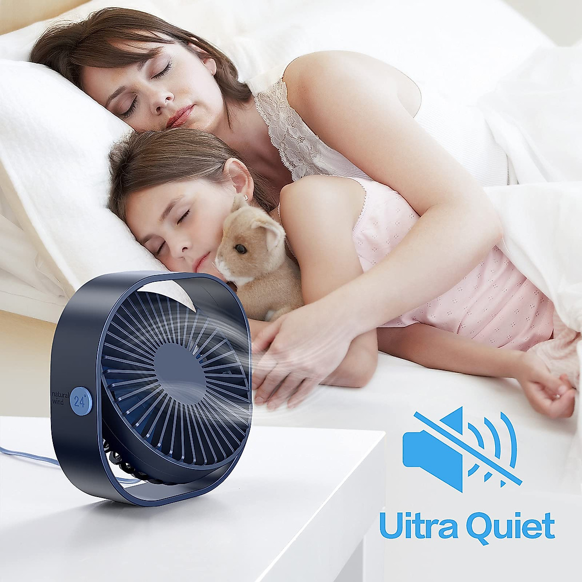 XDW Usb Fan Small Personal USB Desk Fan,3 Speeds Portable Desktop Table Cooling Fan Powered by USB,Strong Wind,Quiet Operation,for Home Office Car Outdoor Travel (Navy Blue)