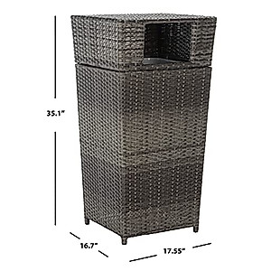 SAFAVIEH Outdoor Collection Mazeli Grey Brown Woven Square Lid Trash Bin (Fully Assembled) PAT7512C