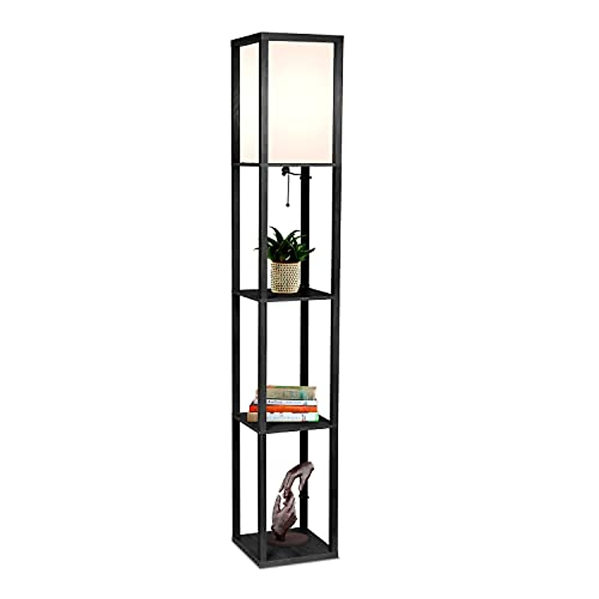 Brightech Maxwell - Modern Shelf Floor Lamp with Lamp Shade and LED Bulb - Corner Display Floor Lamps with Shelves for Living Room, Bedroom and Office - Black
