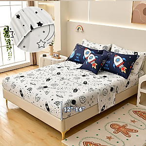 Tasselily Rocket Comforter Set Full Size, 8 Piece Bed in a Bag Space Bedding Sets for Boys Girls Kids