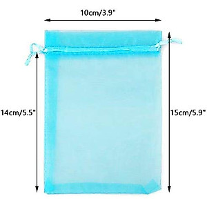 G2PLUS 4''X6 Organza Bags,100PCS 10X15CM Drawstring Organza Jewelry Favor Pouches Wedding Party Festival Gift Bags Candy Bags (Lake Blue)