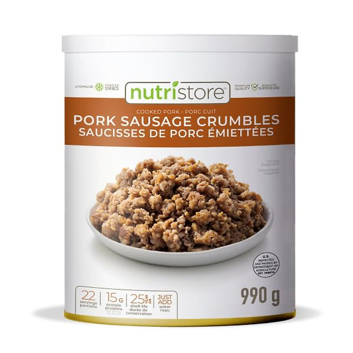 Nutristore Freeze Dried Sausage Crumbles | Survival Emergency Food Supply, Meal Prep, Camping | Made in USA | 25 Year Shelf Life | #10 Can, 29.6 oz