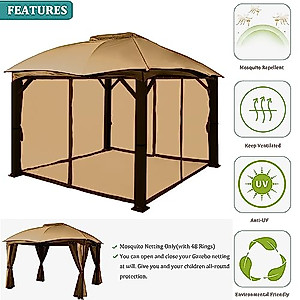 DURCOVER Gazebo Mosquito Netting 10x12ft, Replacement Universal Gazebo Netting with Zippers for Outdoor Garden Patio Gazebo 4-Panel Screen Sidewalls, Brown (Mosquito Net Only)