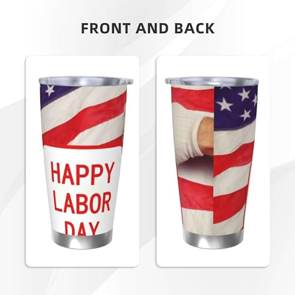 Happy Labor Day Tumbler with Lid and Straw 20oz Stainless Steel Car Cup for Hot and Cold Drinks, Double Wall Insulated Travel Coffee Mug Reusable Drink Thermos Cup Birthday Gifts