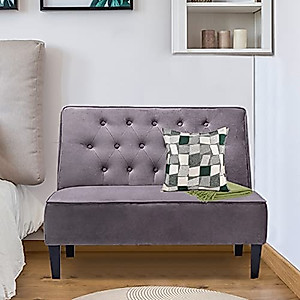 Alunaune Upholstered Loveseat Bench Settee for Bedroom, Small Sofa Couch Love Seat Bench Armless Settee Tufted Button Living Room Dining Room Bench-Light Grey