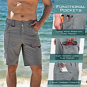 KastKing Rekon Men's Fishing Cargo Shorts, Quick Dry Casual Hiking Shorts for Men, Travel Golf Camping Tactical,Gray,42