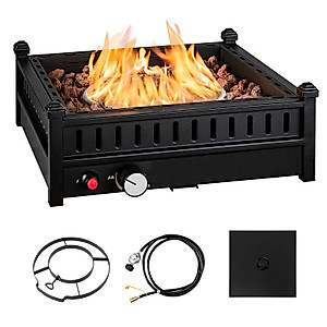 Giantex Tabletop Propane Fire Pit, 16.5 Inch Outdoor Firepit, 40,000 BTU Outdoor Gas Fire Pit w/ 2" Umbrella Hole, Removable Lid, Simple Igniting System, Lava Rocks & Tank Seat, Fire Pits for Tables
