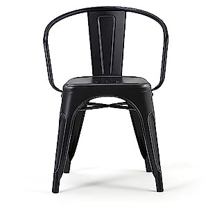 SIMPLIHOME Larkin Industrial Metal Dining Arm Chair (Set of 2) in Distressed Black, Silver, Fully Assembled, For the Dining Room