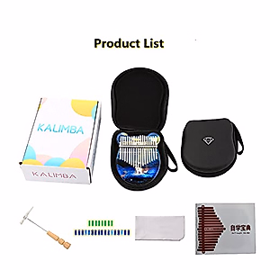 gudemoni Thumb Piano 17 Keys Transparent Thumb Piano Painted Finger Piano with EVA Case, Tuning Hammer, Stickers, Learning Instructions, Musical Instrument Gift for Children and Adults