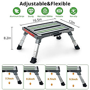 BOYISEN RV Step Stool, Height Adjustable Aluminum Step Stool with Non-Slip Rubber Feet Reflective Stripe Handle Sturdy Platform Step Supports Up to 1,000 lb, Easy Carry and Store