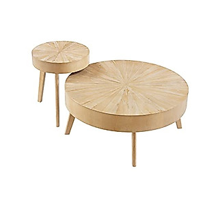 Gexpusm Round Wood Coffee Table, Farmhouse Table for Living Room, Solid Circle Center Wooden Rustic Natural 31.5 * 14IN(Contain Only Table)