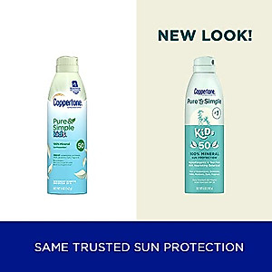 Coppertone Pure and Simple Kids Sunscreen Spray SPF 50, Zinc Oxide Mineral , Tear Free, Water Resistant, Broad Spectrum , 5 Oz