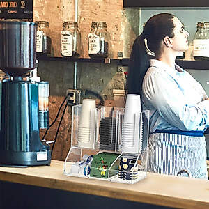 Richboom Cup and Lid Organizer, 6 Compartments with 2 Removable Dividers Coffee Station Countertop Cup Dispenser Condiment Organizer Accessories Caddy for Breakroom, Office, Home - Clear