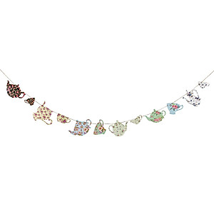 Tea Party Decoration Banner and Hanging Decorations Set Alice in Wonderland Party Garland Decor Teapot Teacup Flower Hanging Garlands for Tea For Girls, Princesses, Bridal Showers, Birthday Party