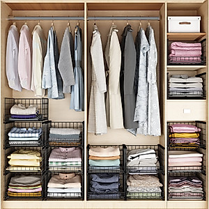 Hongtamoya 4-tier Sliding Closet Organizers and Drawer Storage Shelves, Stackable Storage Bins for Jean Pants Sweaters, Metal Drawer Slid Clothes Storage Container, Closet Organizers for Clothes-Black