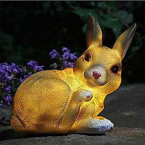 shumi Solar Garden Statue Bunny Figurine, Waterproof Resin Bunny Garden Decoration Animal Sculpture Ornaments with Solar Outdoor Light for Patio Pathway Backyard Yard Easter Decor, Warm White