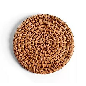 Rattan Coasters, Handmade Teacup Coasters, Creative Gift for Kitchen Table Drinks Crafts Round Natural Coasters Coasters Set of 6 with Holder (3.94in)